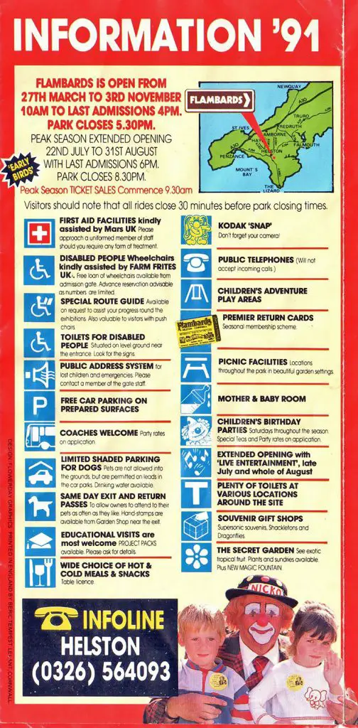 Flambards Theme Park: Vintage Flyer from season 1991